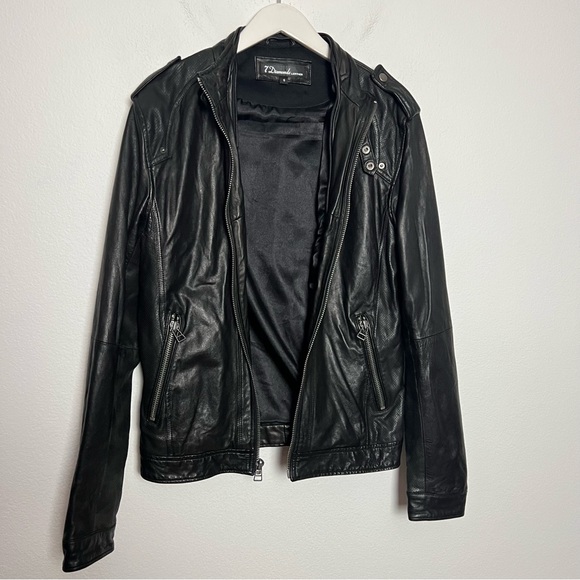 7 Diamonds | Jackets & Coats | 7 Diamonds Black Genuine Leather Zip Up ...